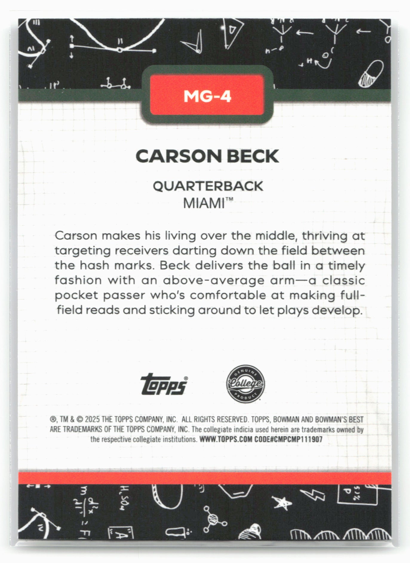 2025 Bowman University Best #MG-4 Carson Beck Making The Grade ...